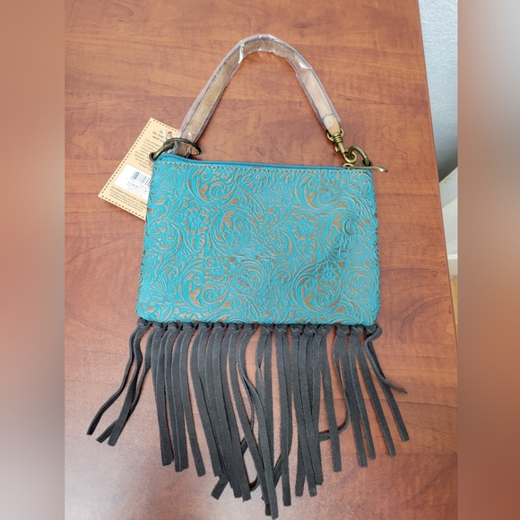 Justin Boots | Bags | Justin Boots Teal And Tan Fringe Shoulder Bag Nwt ...